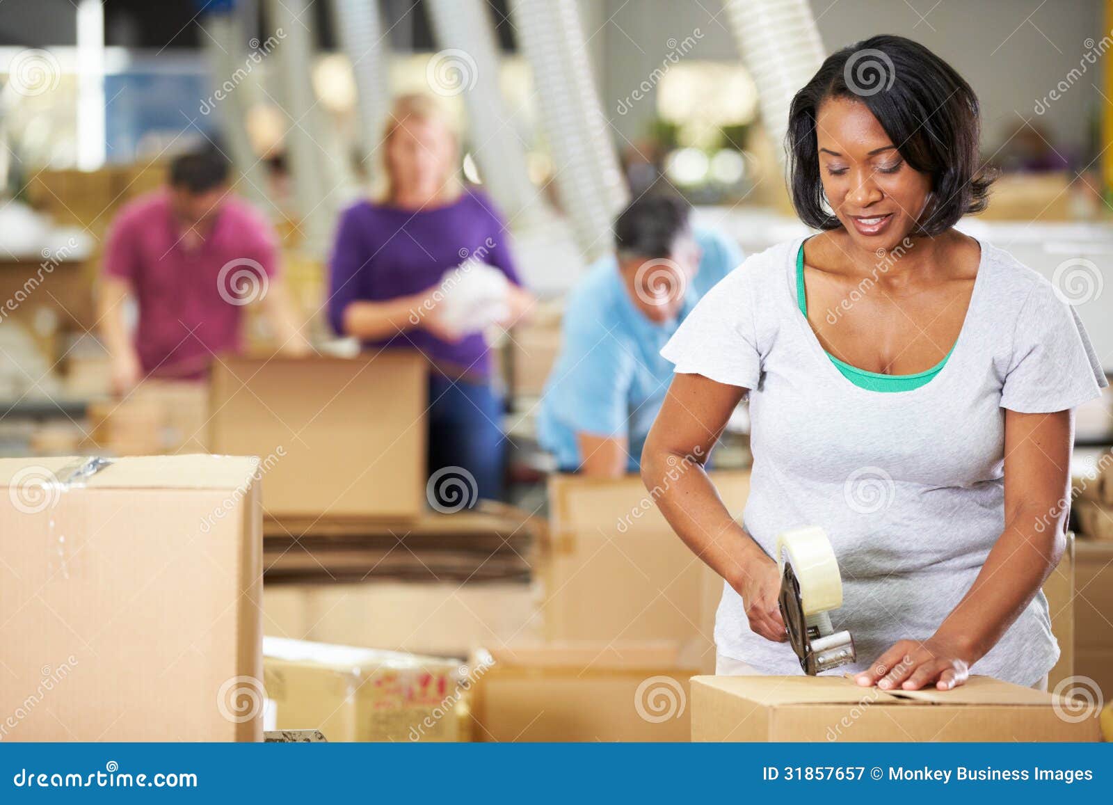 Workers in Warehouse Preparing Goods for Dispatch Stock Image - Image ...