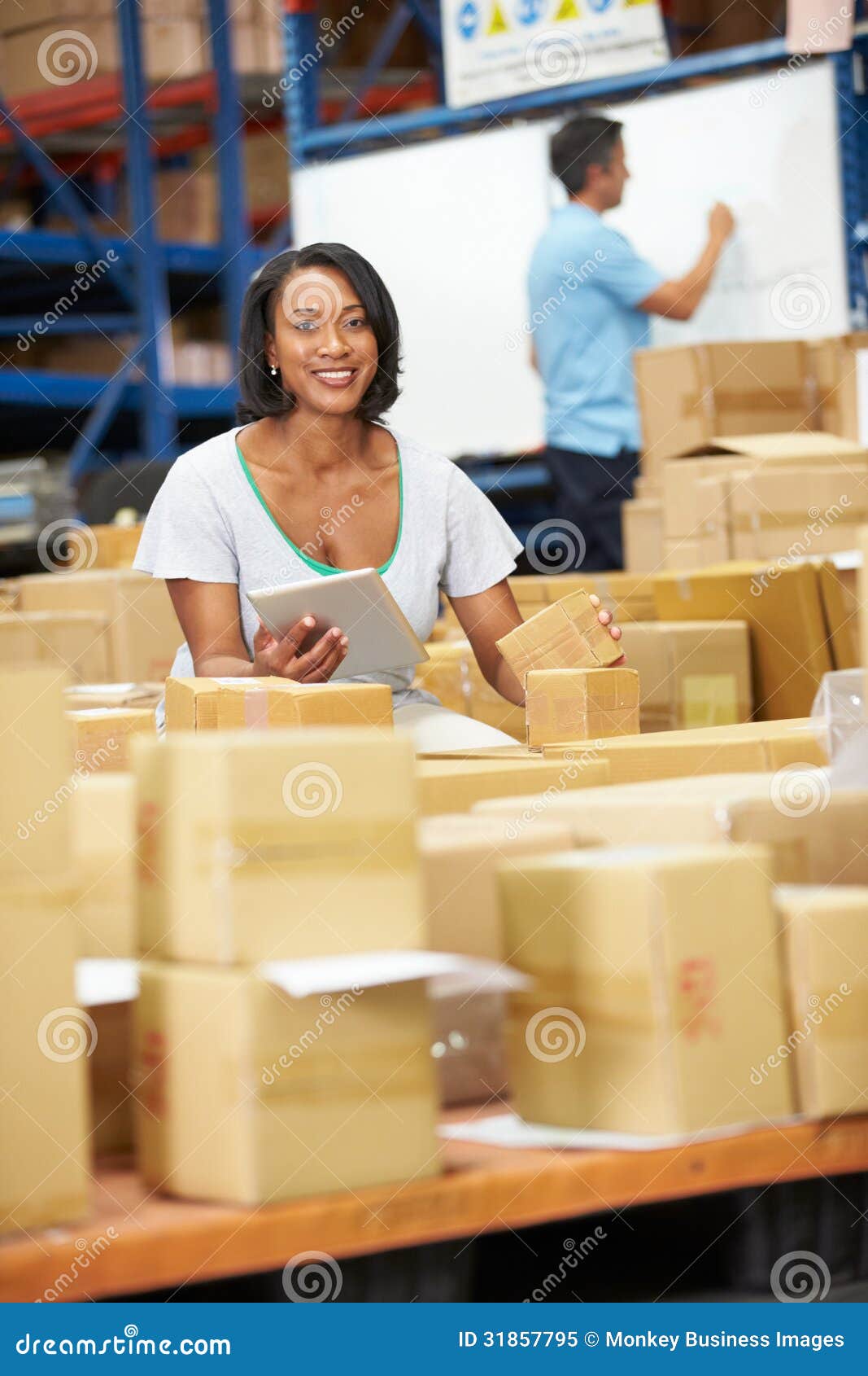 Workers in Warehouse Preparing Goods for Dispatch Stock Image - Image ...