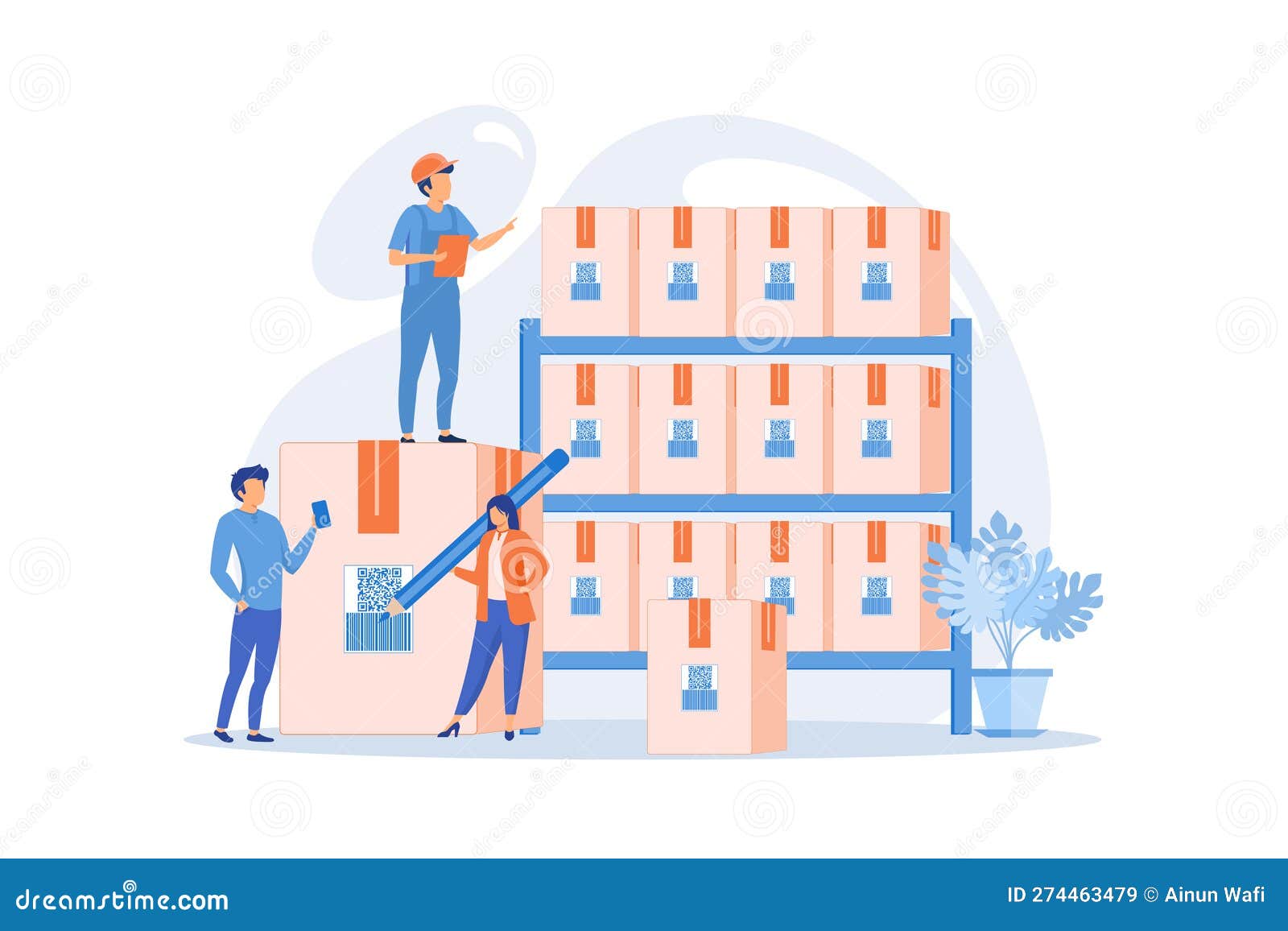 Workers in Warehouse, Storage Facility. Sorting and Labeling Items ...