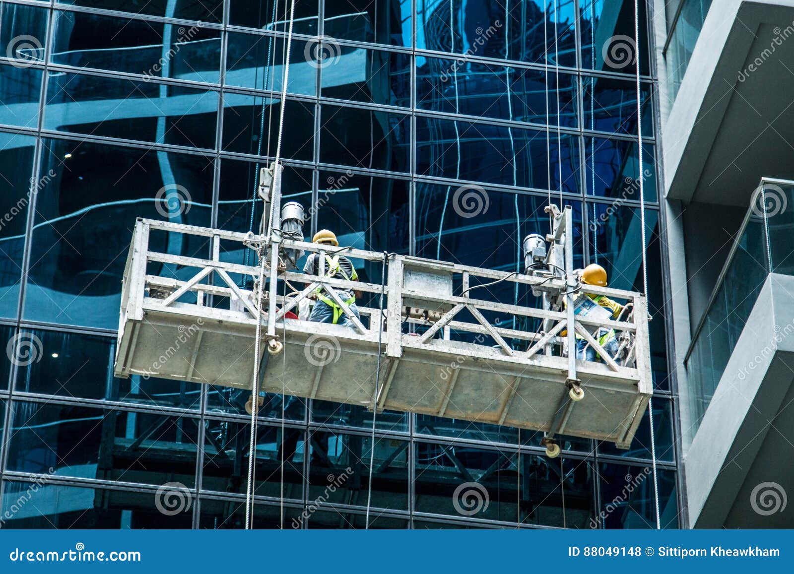 The Workers Wash the Modern Office Buildings Stock Photo - Image of ...