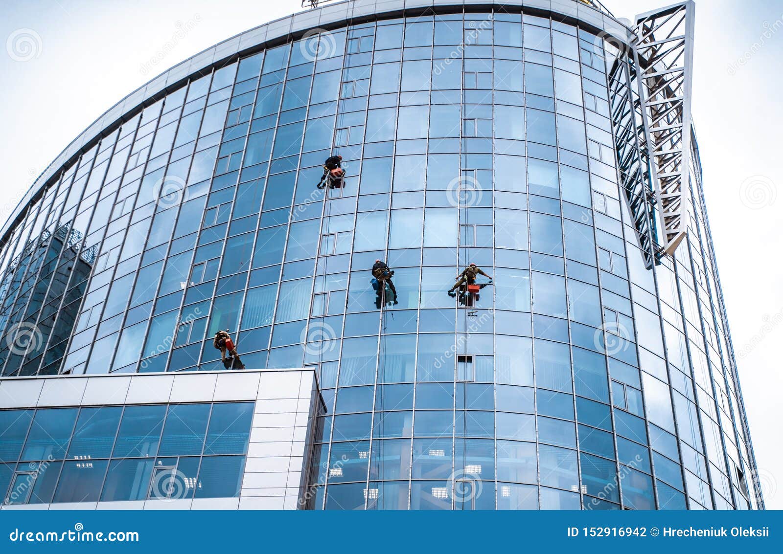 Workers Washing Windows in the Office Building Stock Photo - Image of ...