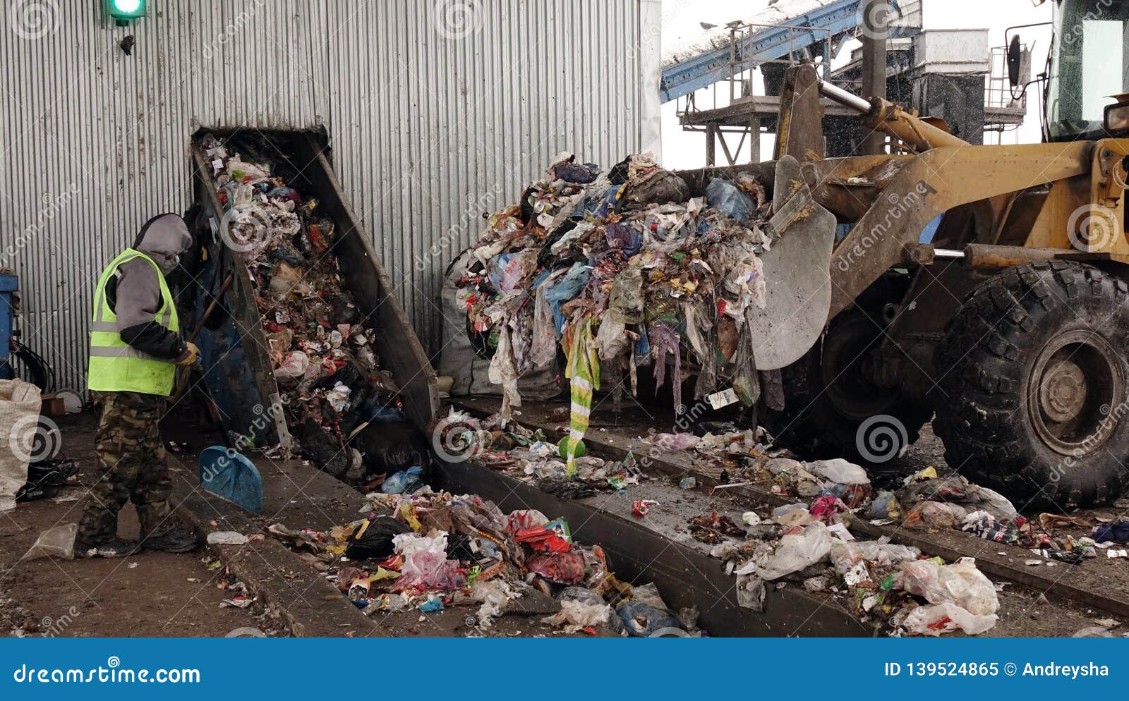 Workers at the Waste Processing Plant. Sorting Trash on a Conveyor Belt ...