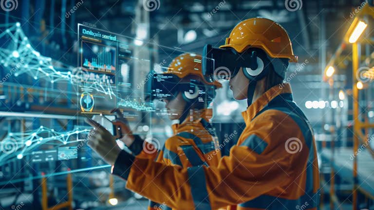 Workers Wearing Augmented Reality Headsets Use 5G Technology To View ...