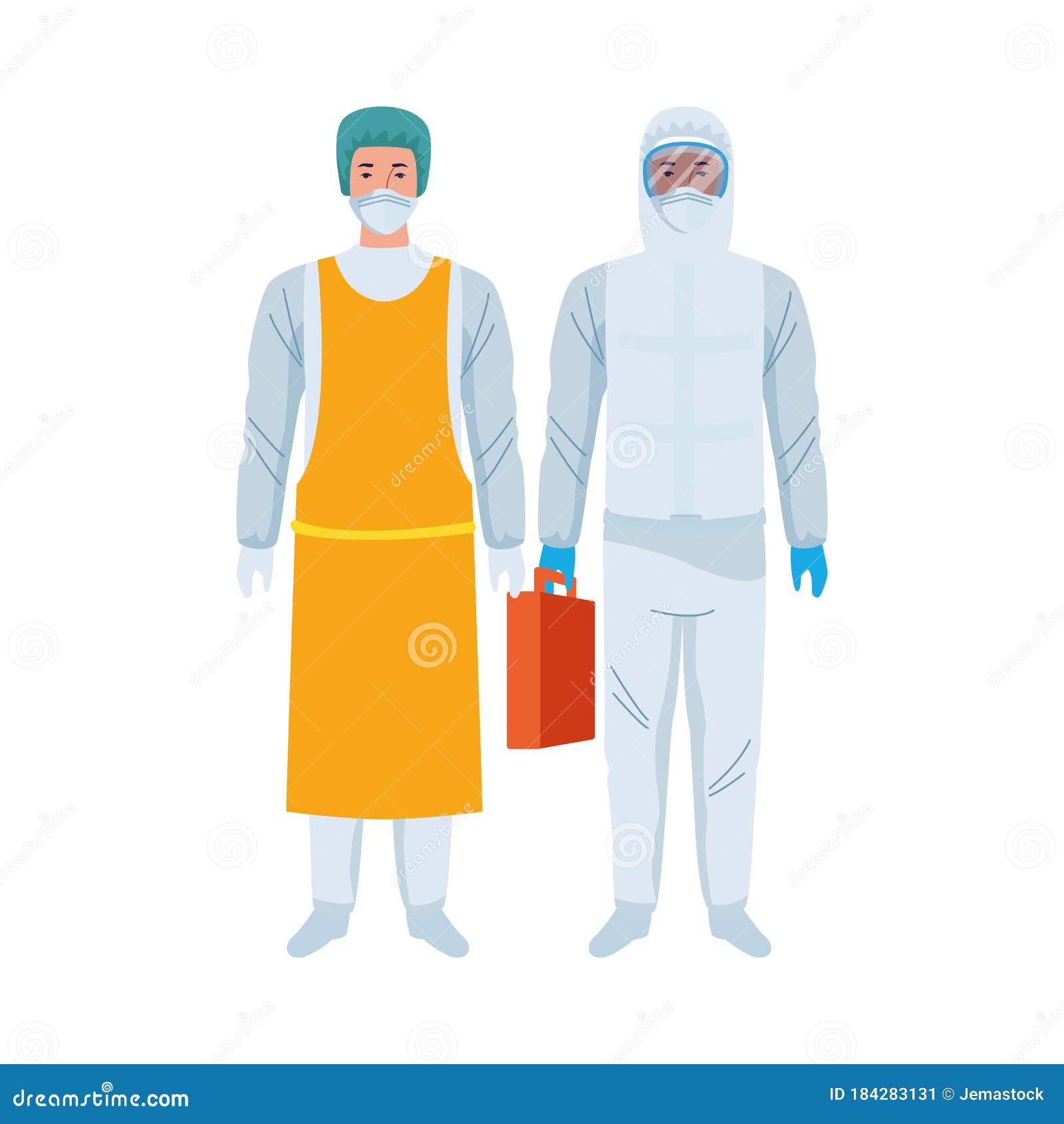Workers Wearing Biosafety Suits Characters Stock Vector - Illustration ...