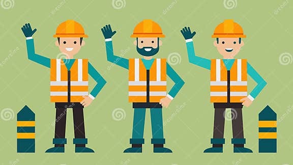 Workers Wearing Reflective Vests and Hard Hats Use Hand Signals and ... Workers Wearing Reflective Vests and Hard Hats Use Hand Signals and ...