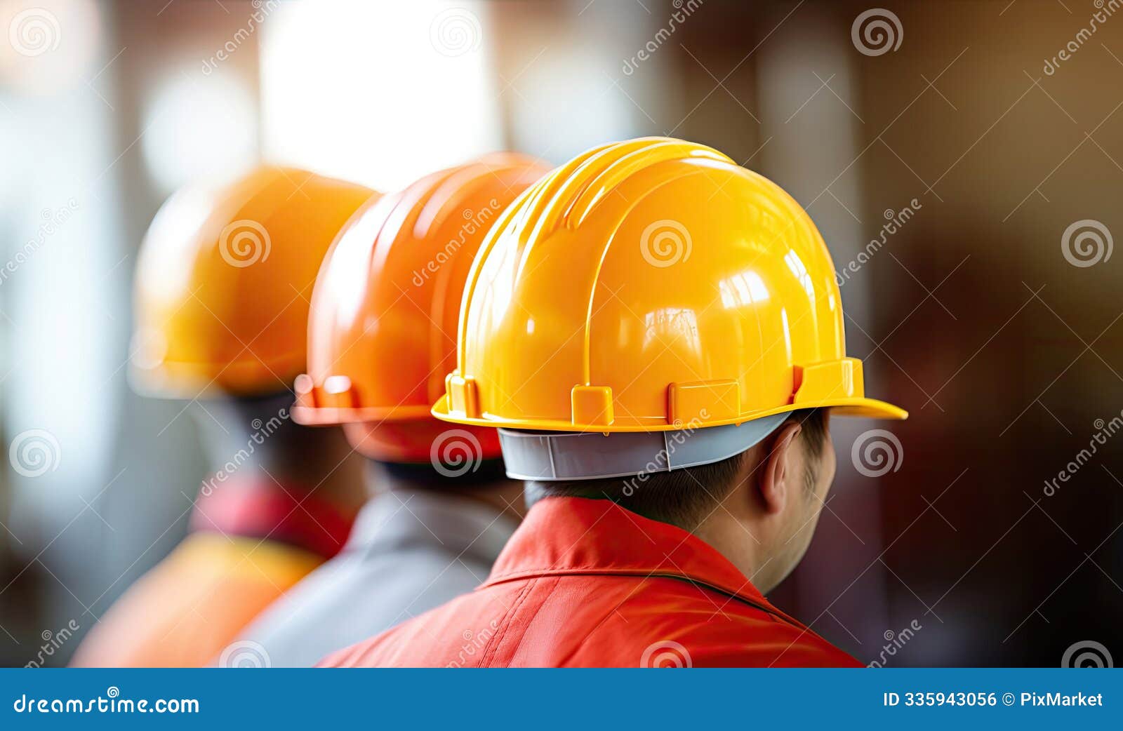 Workers Wearing Safety Helmets Stock Illustration - Illustration of ...