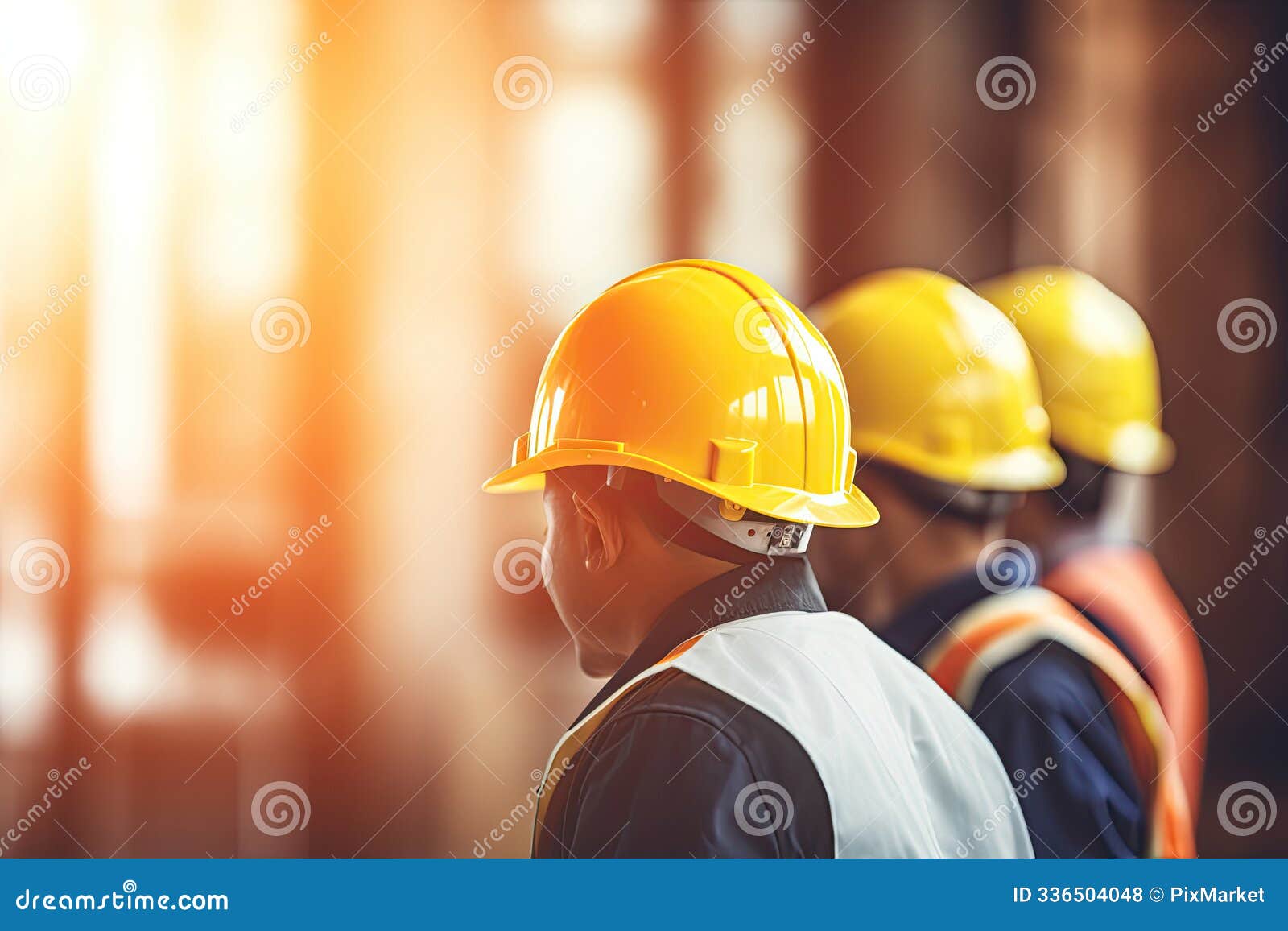 Workers Wearing Safety Helmets Stock Illustration - Illustration of ...