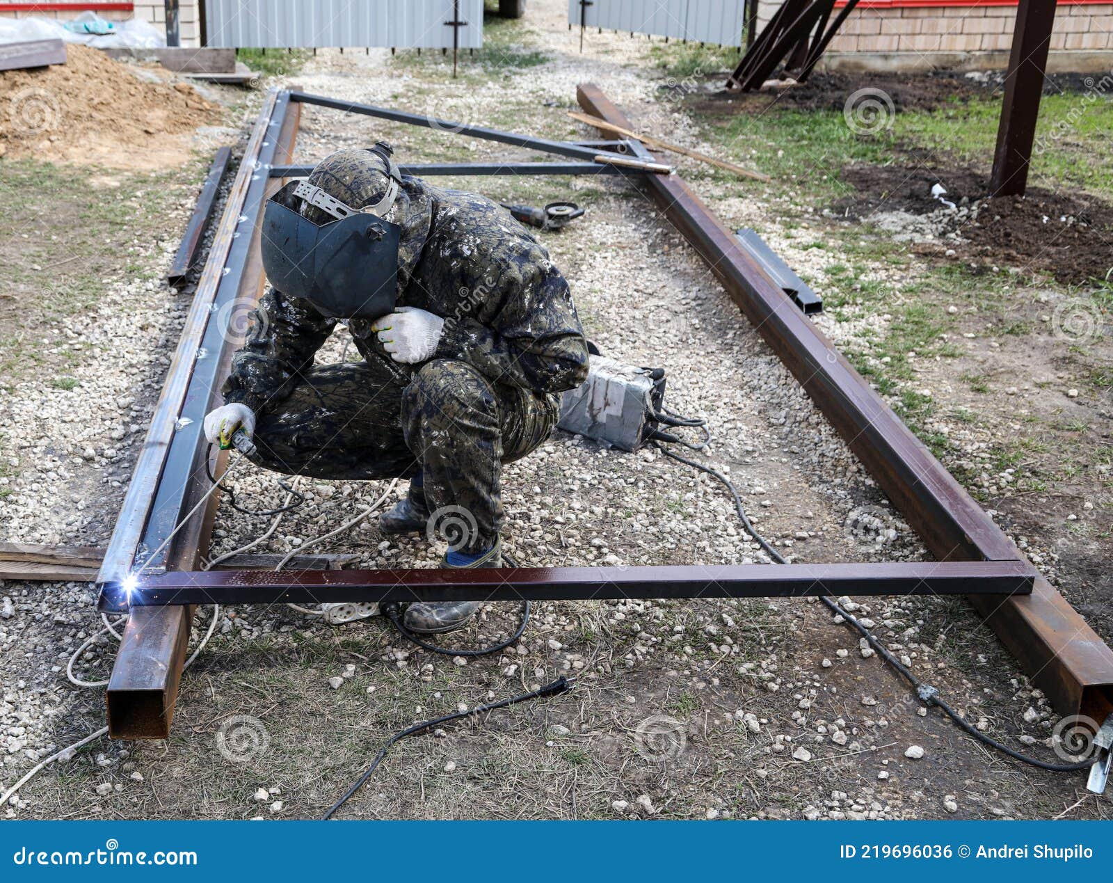 Workers Weld Metal for Sliding Gates. Stock Photo - Image of rail ...