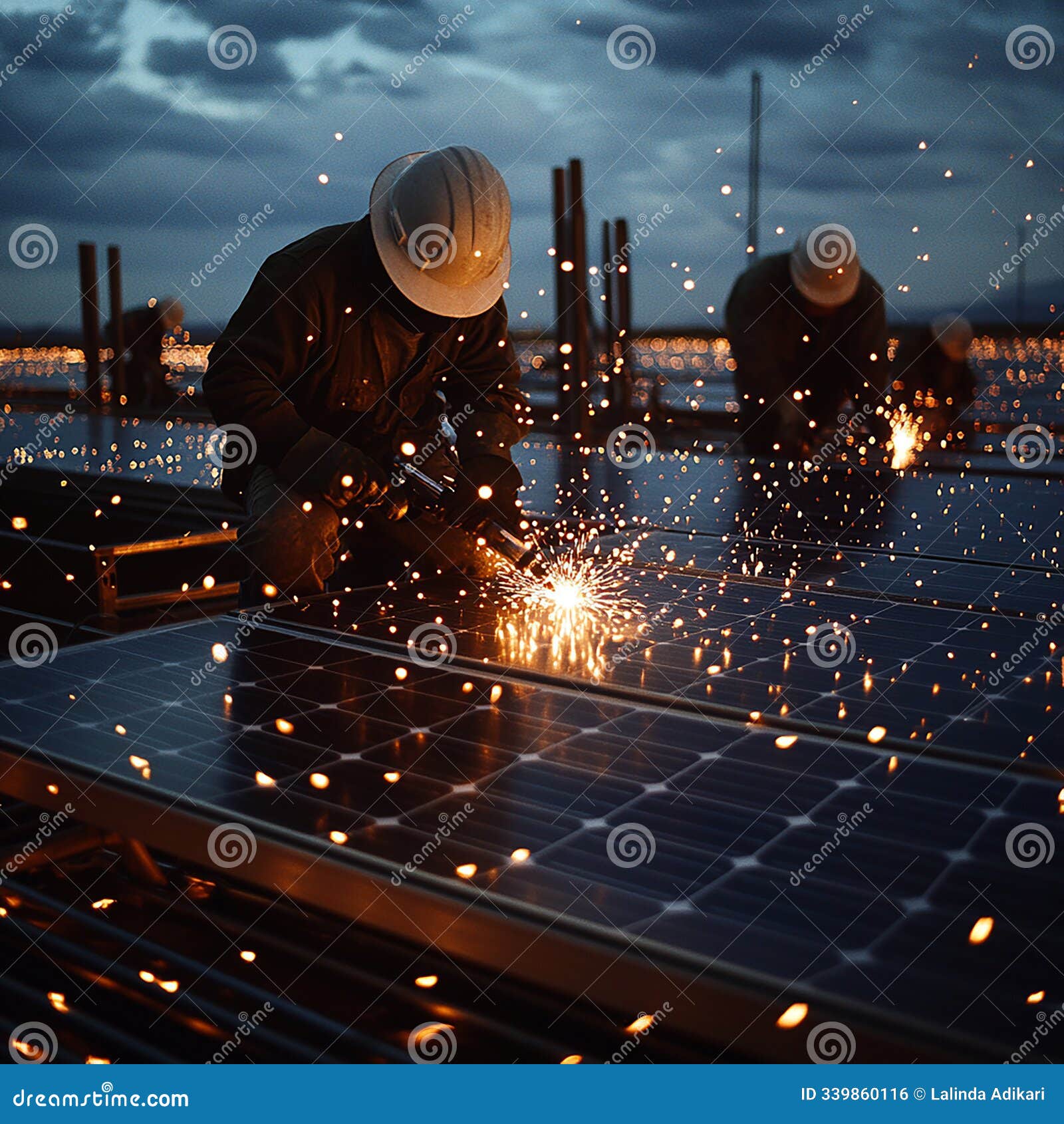 Workers Welding Frames for Solar Panels on an Installation Site Stock ...