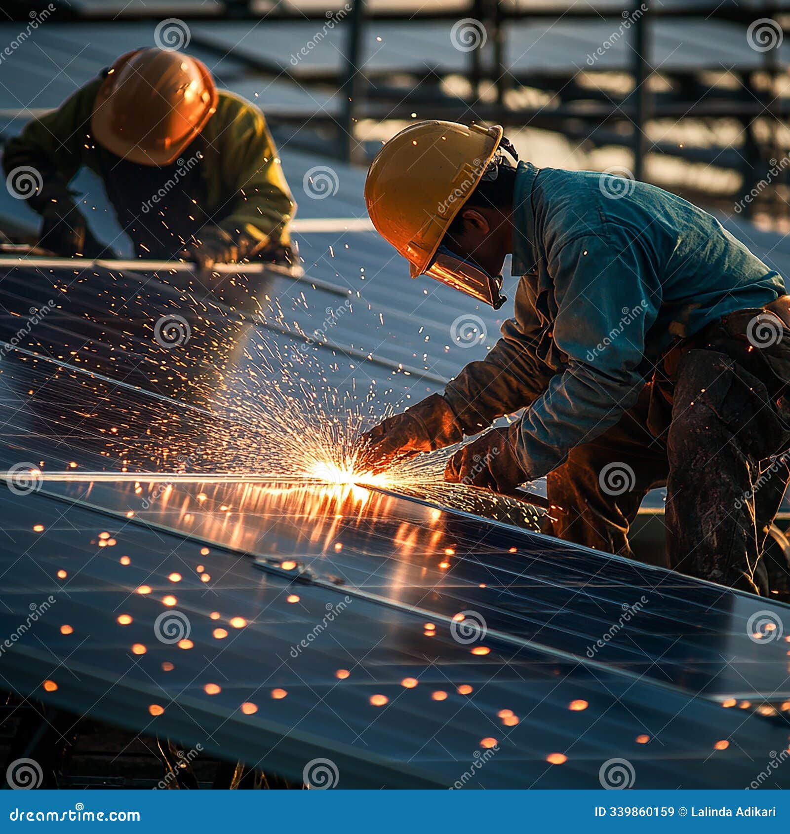 Workers Welding Frames for Solar Panels on an Installation Site Stock ...
