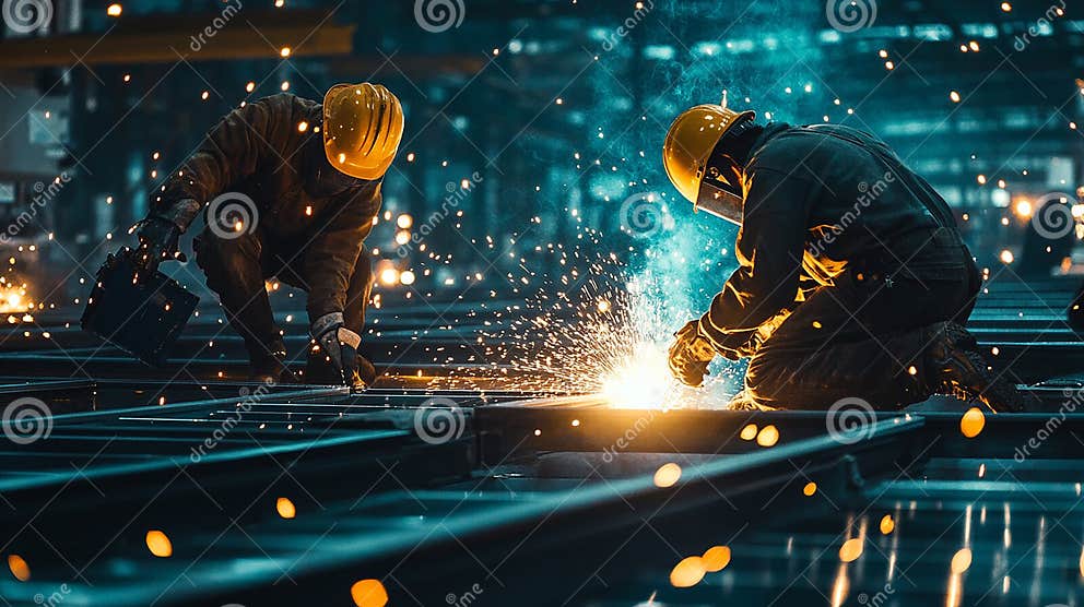Workers Welding Frames for Solar Panels on an Installation Site Stock ...