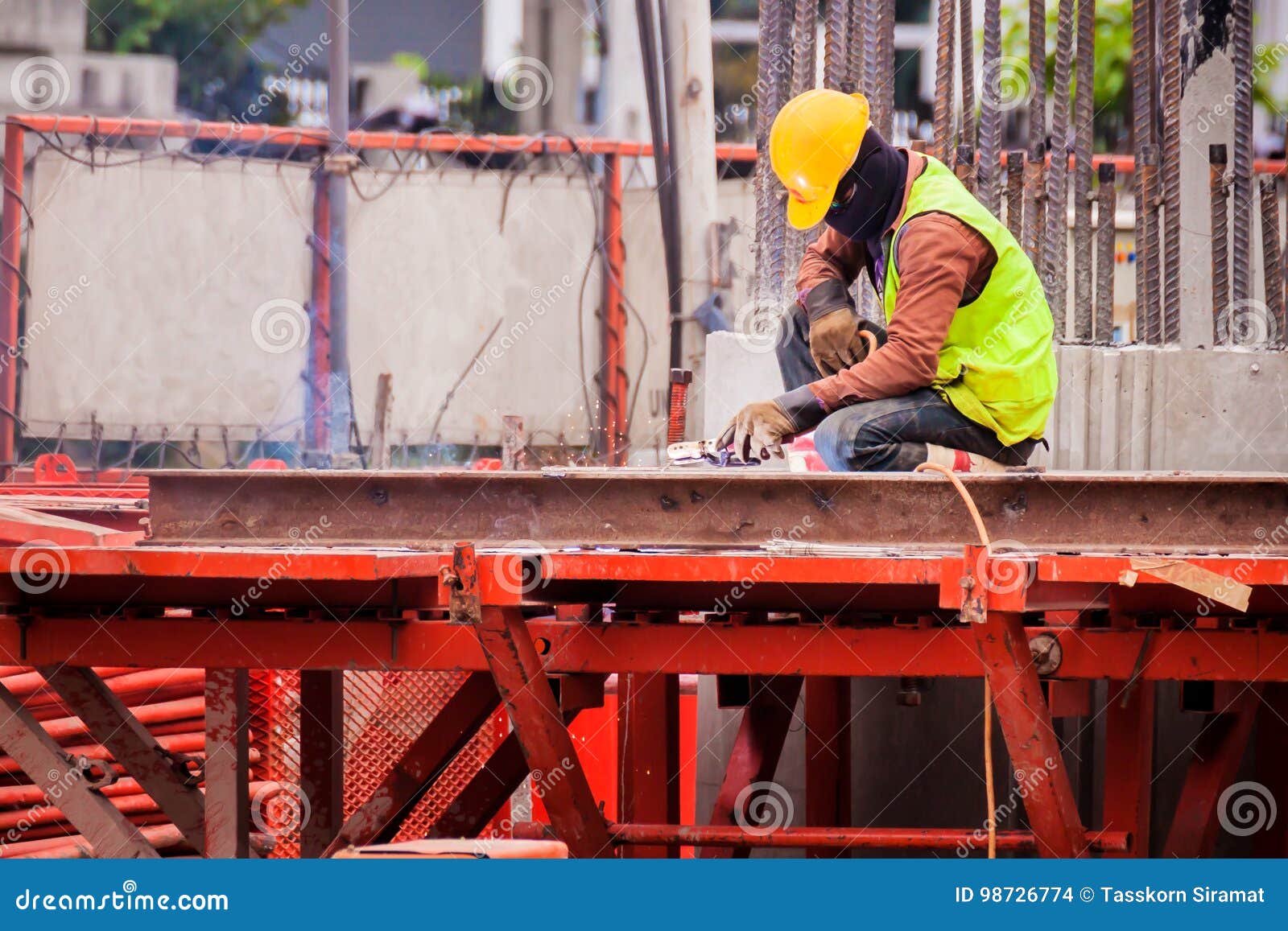 Workers are Welding Steel. Construction Workers Working Stock Photo ...