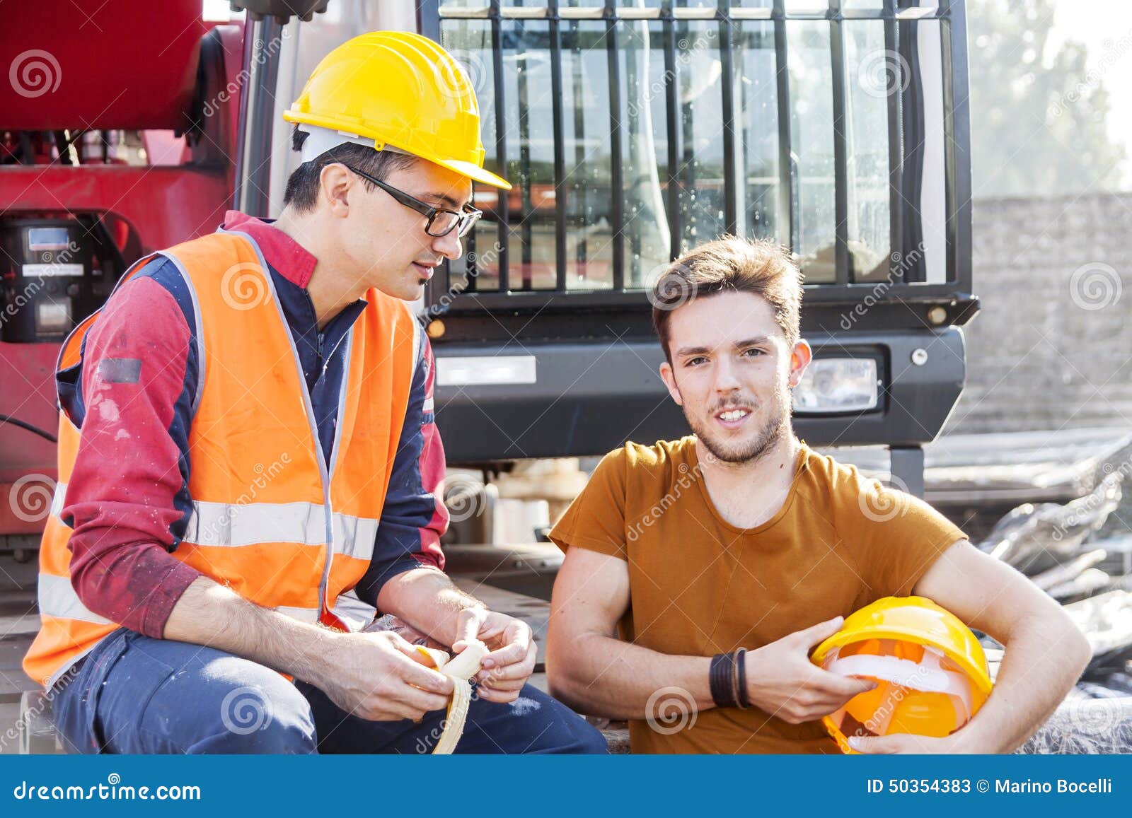 Workers in a work break stock image. Image of adult, crane - 50354383