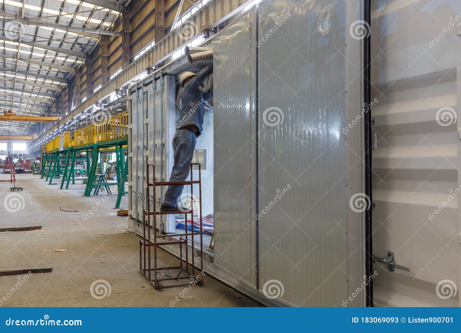 Workers Work in a Container Factory Workshop Stock Image - Image of ...