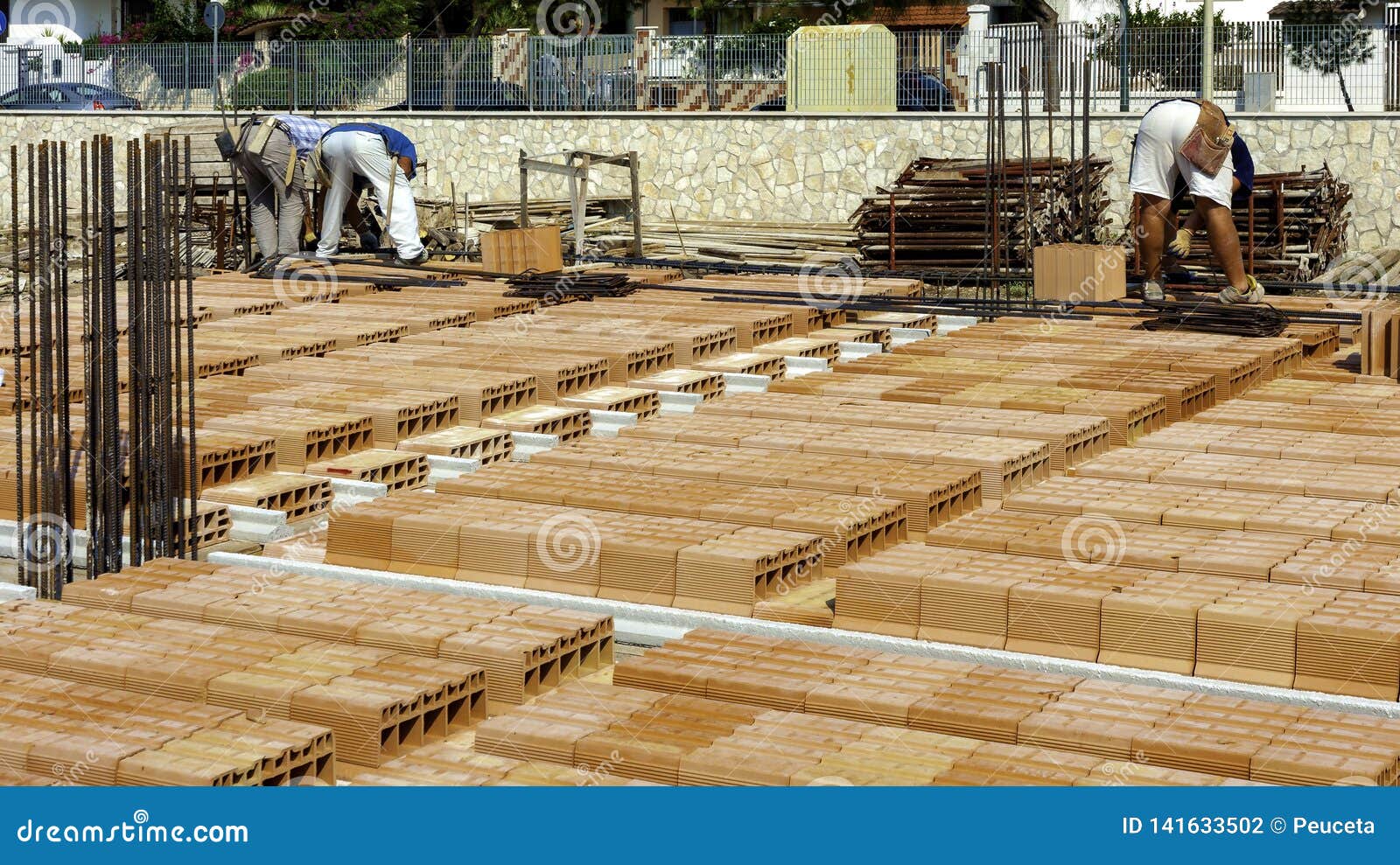 Workers at Work for Fix Steel Bars Construction Stock Photo - Image of ...