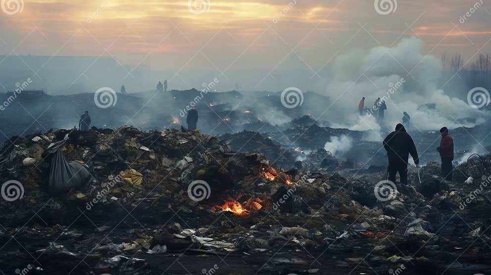 Workers Work in Toxic Waste Dumps with Health Risks. a Huge Dump with ...
