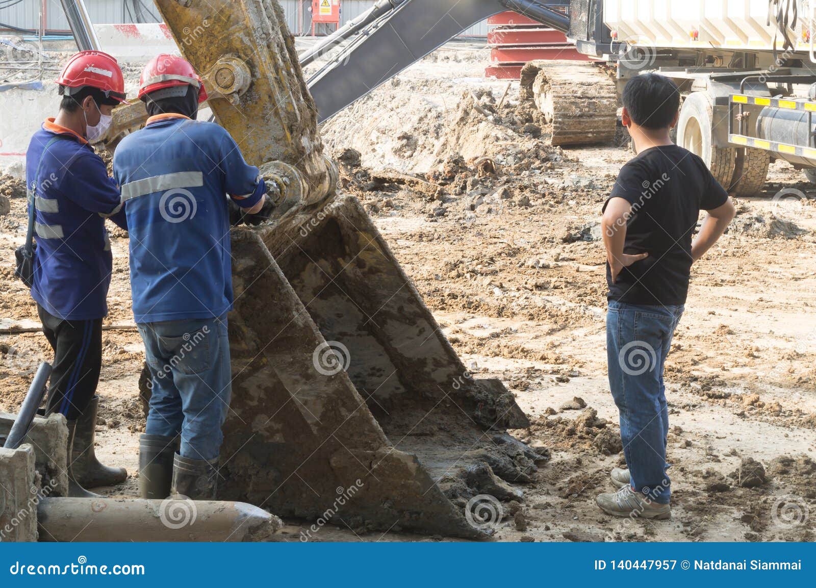 Workers Working at Construction Site of Underground Station in Bangkok ...