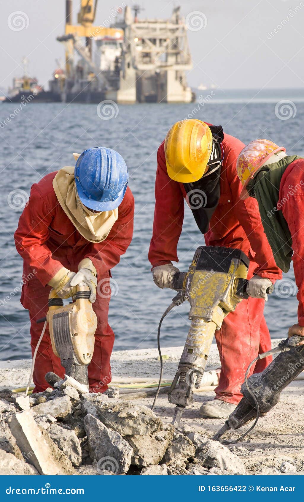 Workers are Working in Port Construction. Stock Photo - Image of dock ...