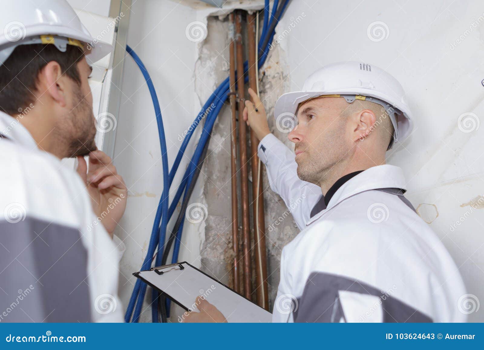 Workers Working on Pvc Pipe Stock Image - Image of roof, outdoors ...