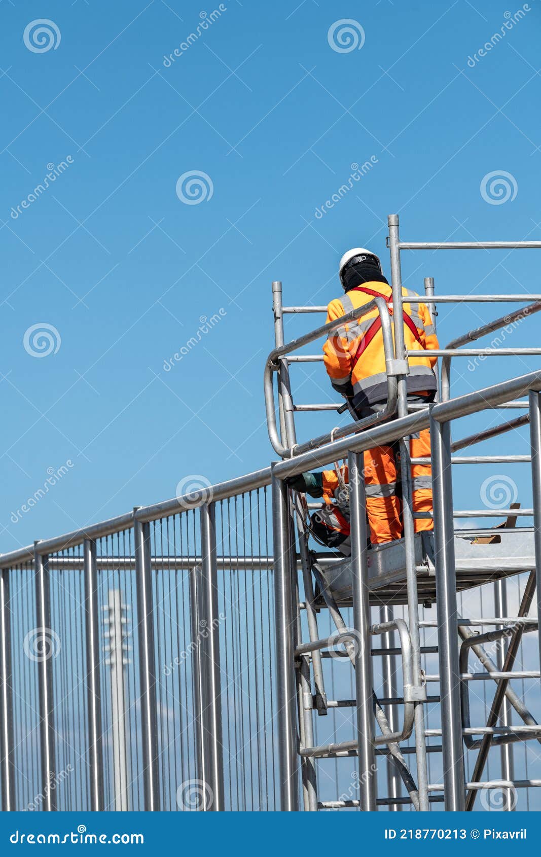 Workers Working on Scaffolding Stock Image - Image of metal, industry ...