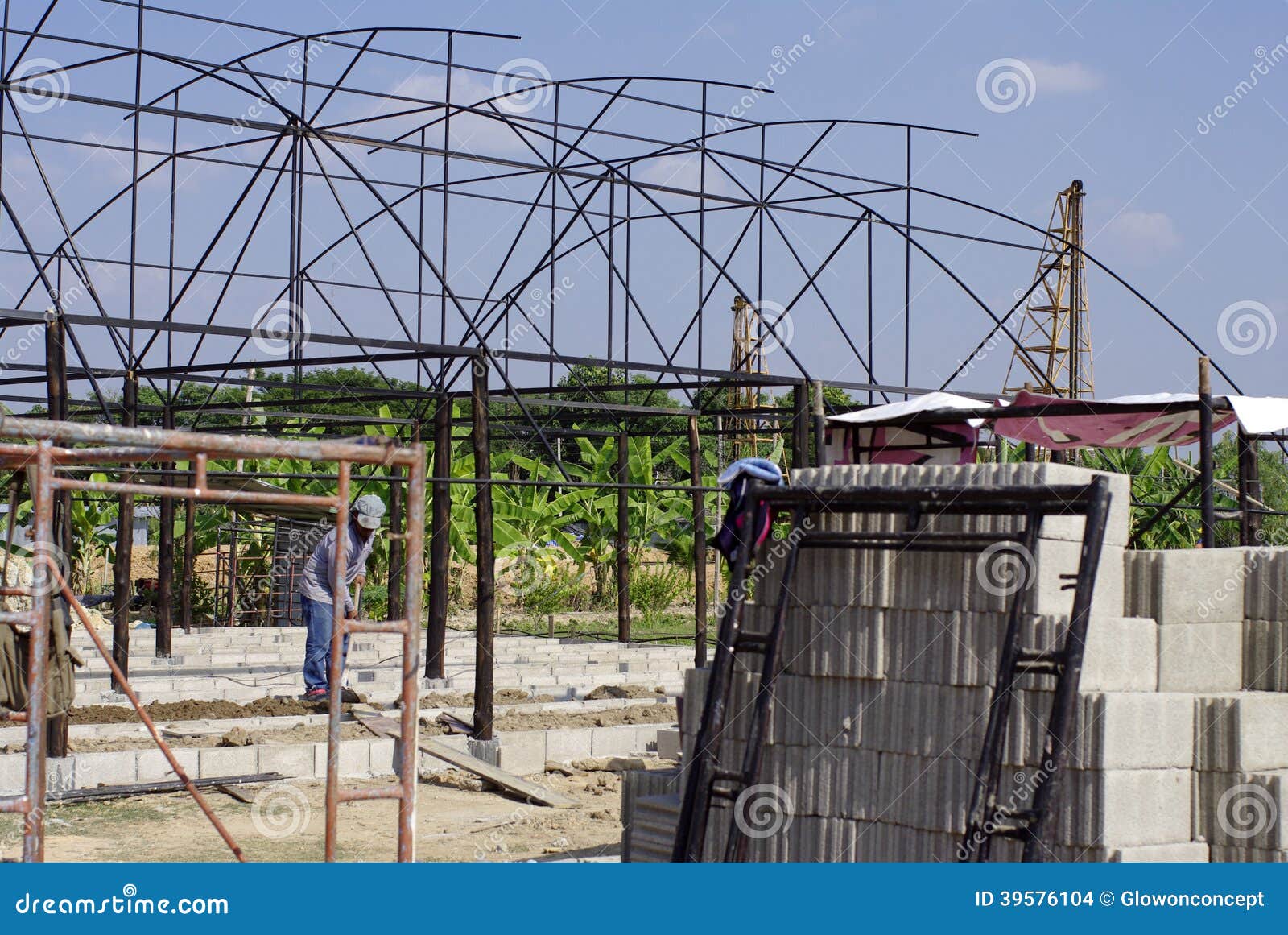 Workers Working on Structure Construction Stock Photo - Image of beam ...