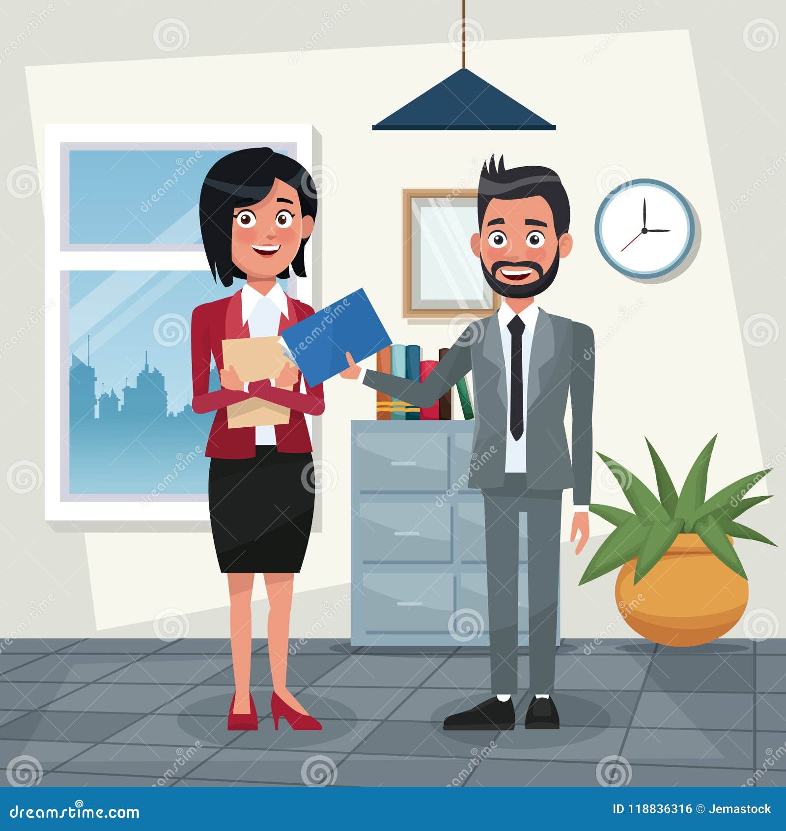 People working at office stock vector. Illustration of computer - 118836316