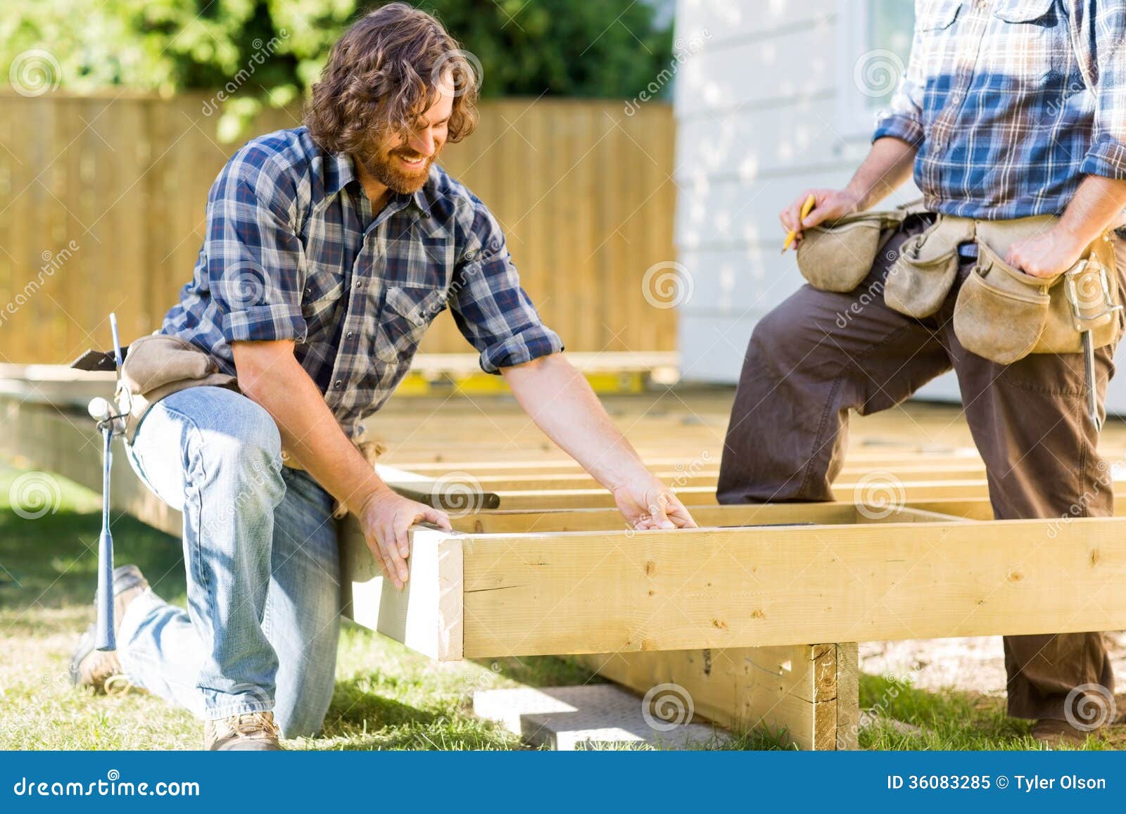Workers Working on Wooden Frame at Construction Stock Image - Image of ...
