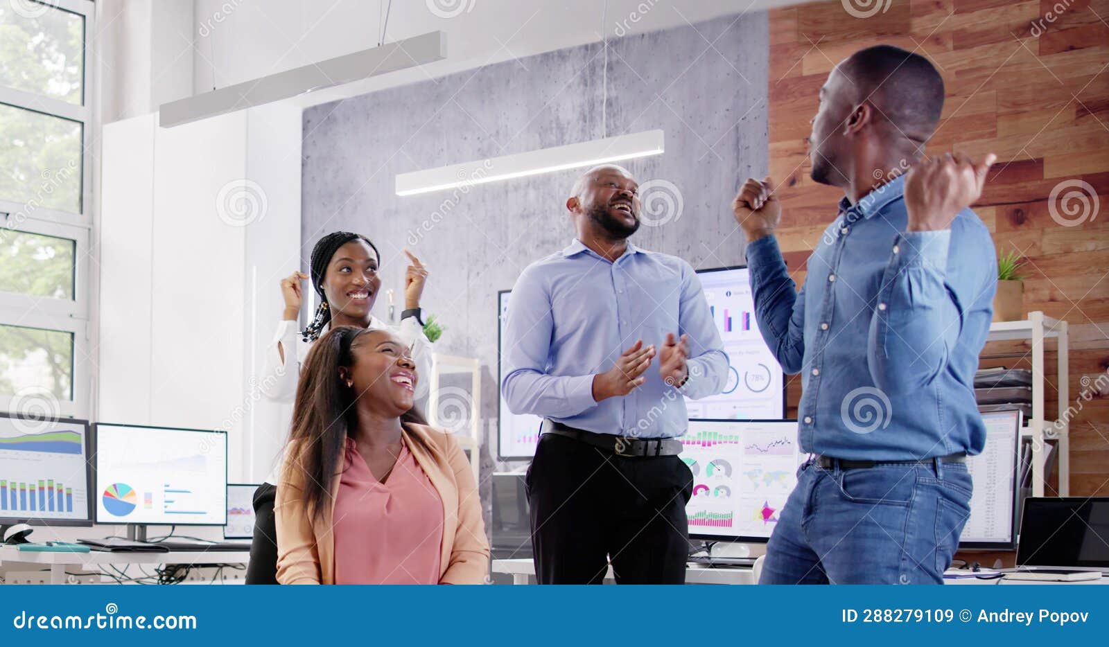 Workers at Workplace High Five. Office Collaboration Stock Image ...