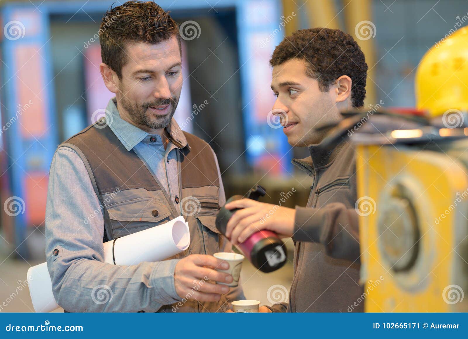 Workers in Workshop Having Break Stock Image - Image of machine ...