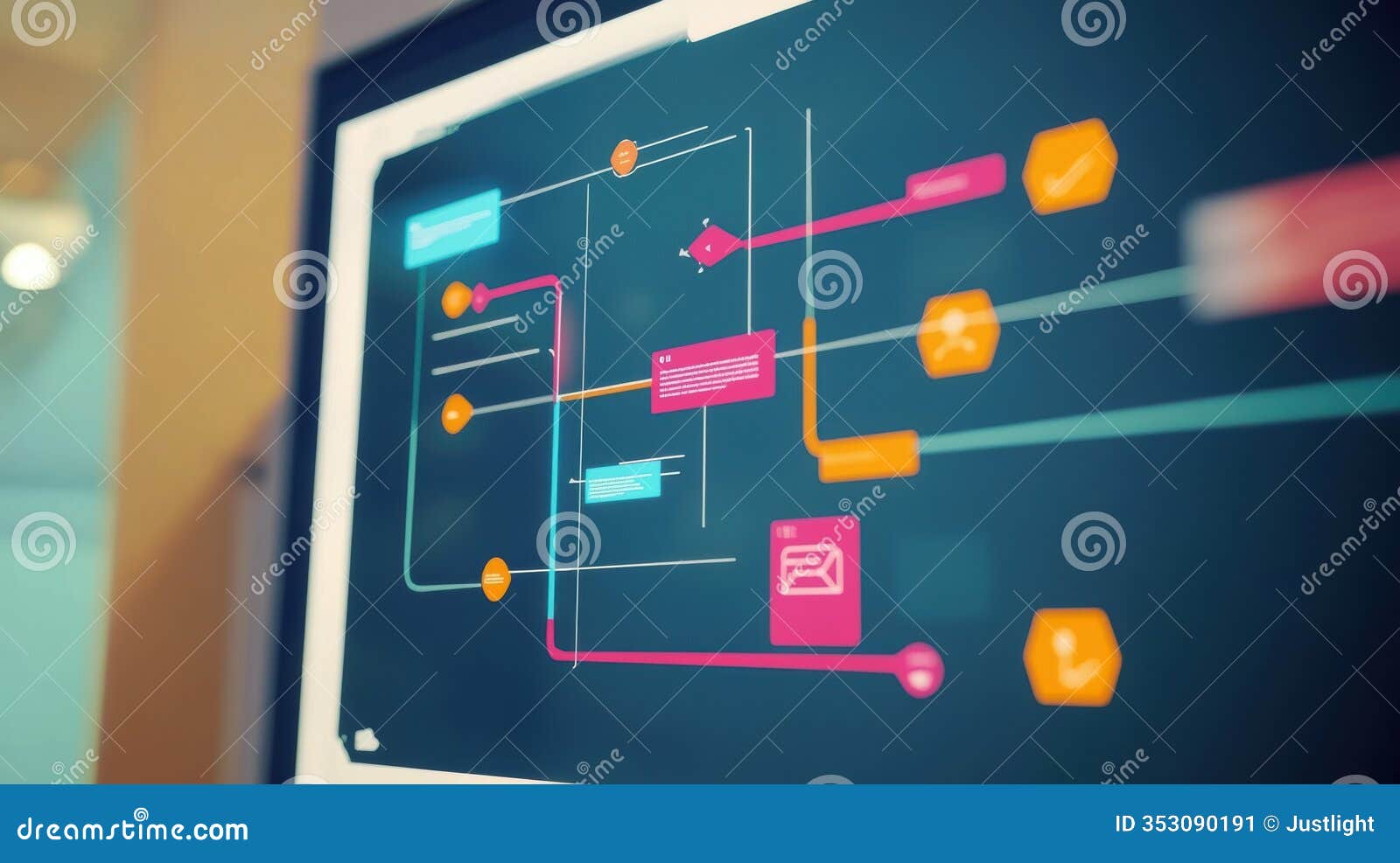Workflow Automation Software Showing Colorful Data Flowchart On Monitor 8975