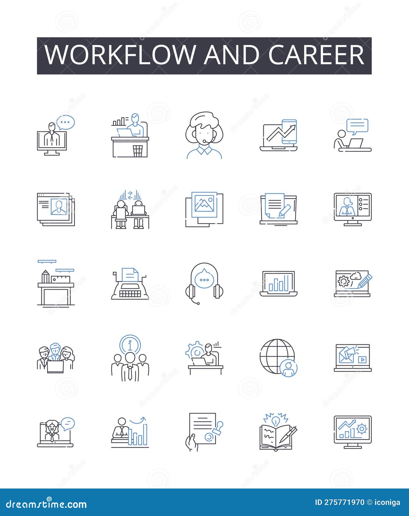 Workflow and Career Line Icons Collection. Communication and Dialogue ...