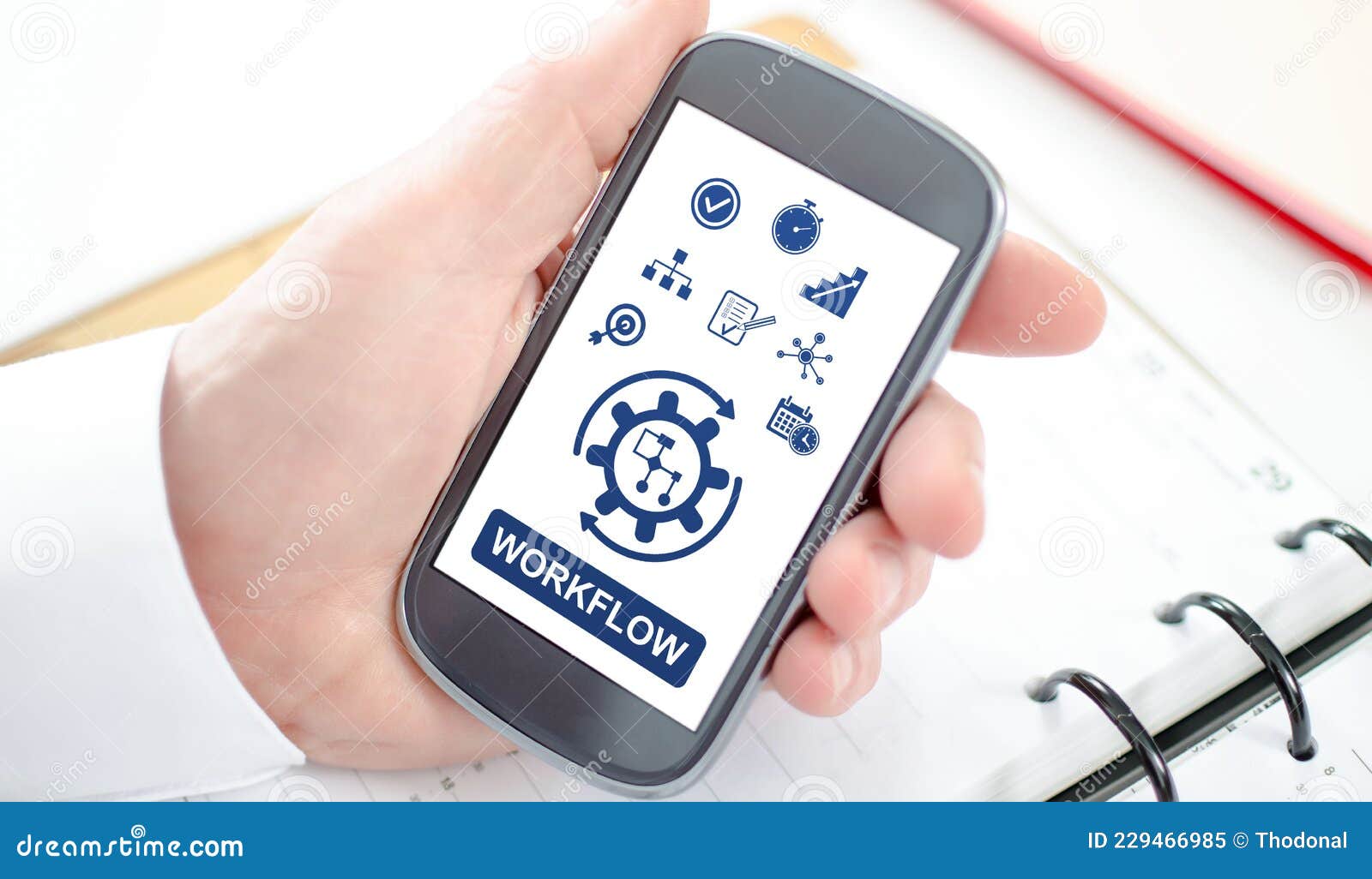 Workflow Concept on a Smartphone Stock Image - Image of mobile, hand ...