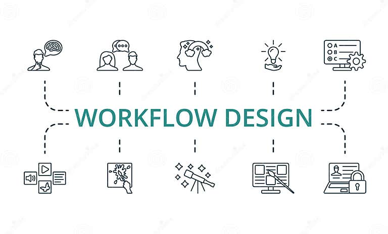 Workflow Design Thin Line Icon Set. Monochrome Simple Workflow Design ...