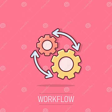Workflow Icon in Comic Style. Gear Effective Cartoon Vector ...