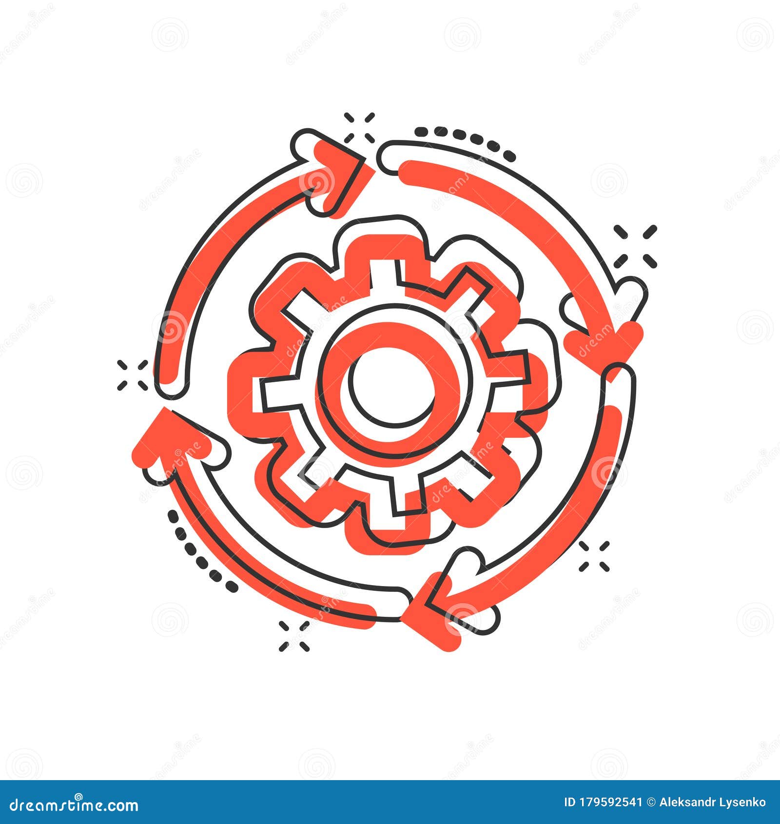 Workflow Icon in Comic Style. Gear Effective Cartoon Vector ...
