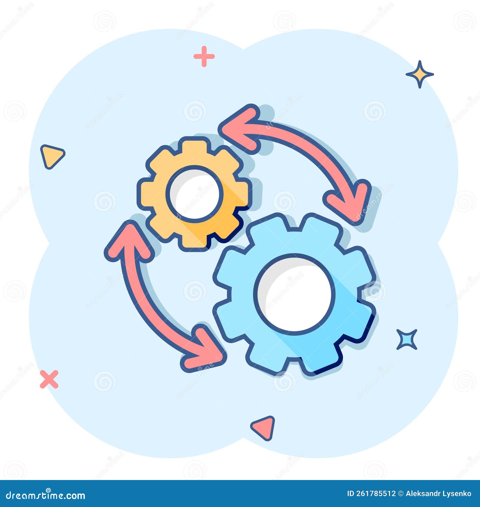 Workflow Icon in Comic Style. Gear Effective Cartoon Vector ...