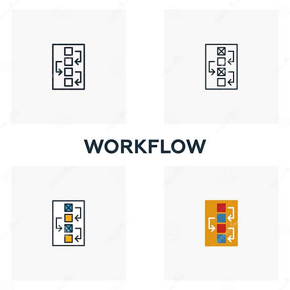 Workflow Icon Set. Four Elements in Diferent Styles from Design Ui and Ux Icons Collection Stock ...
