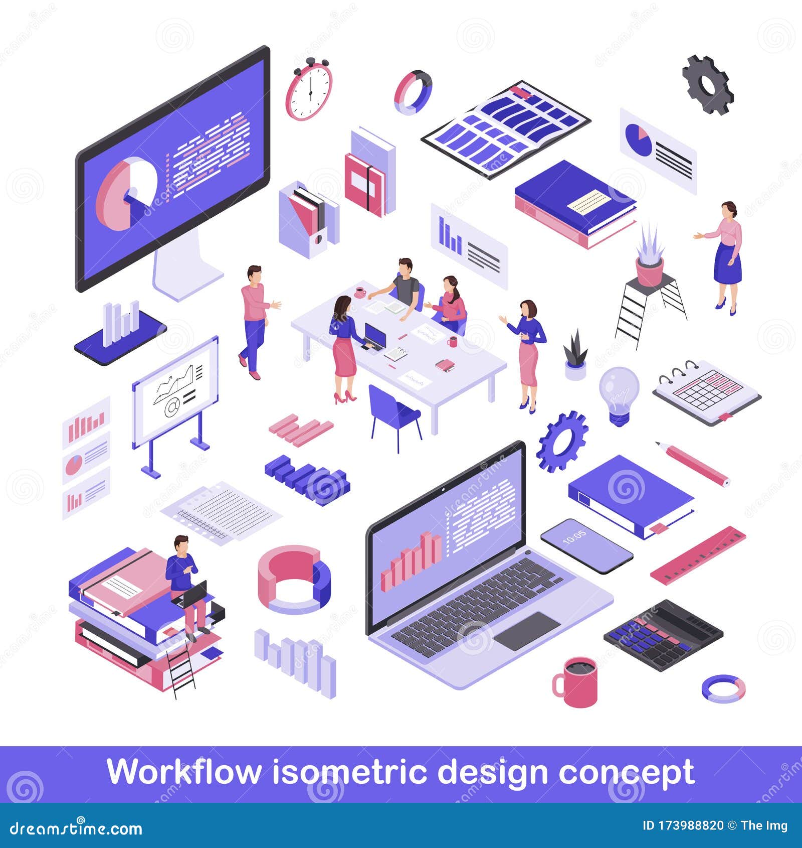 Workflow Isometric Vector Illustrations Set. Working Process ...