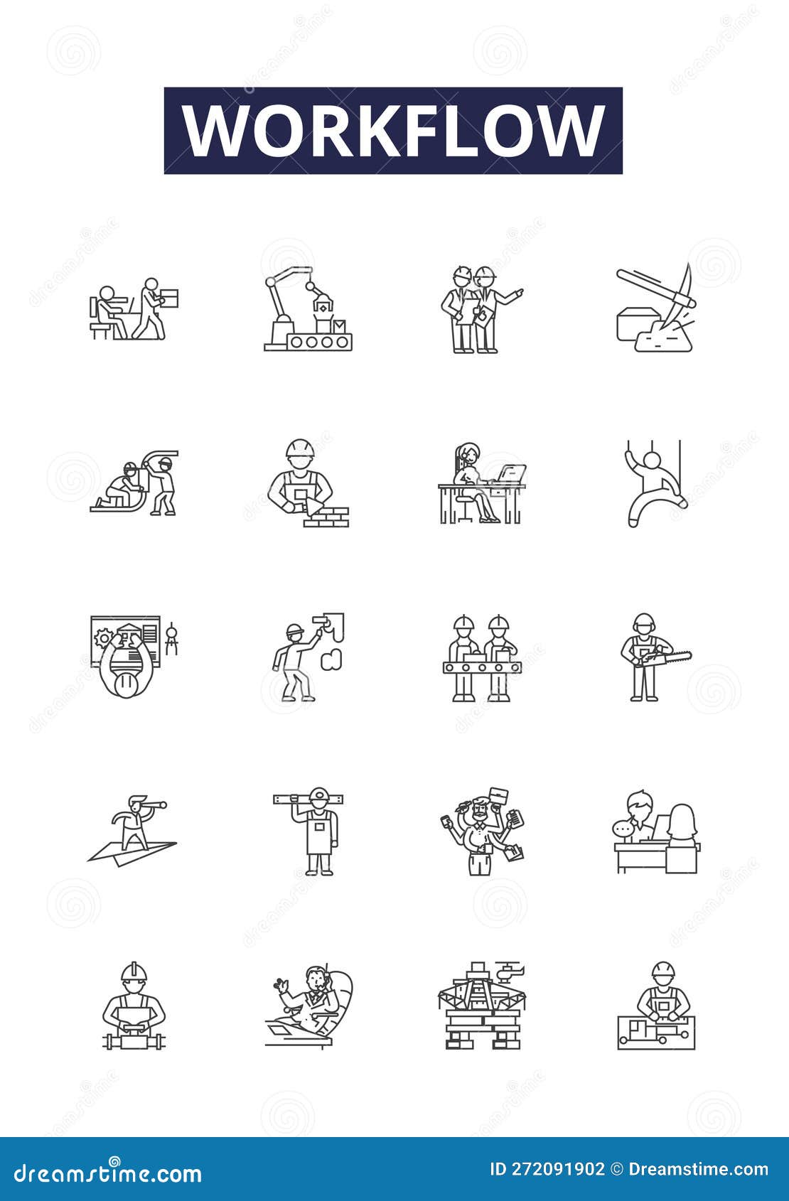Workflow Line Vector Icons And Signs Automation Flow Task Activity System Rules