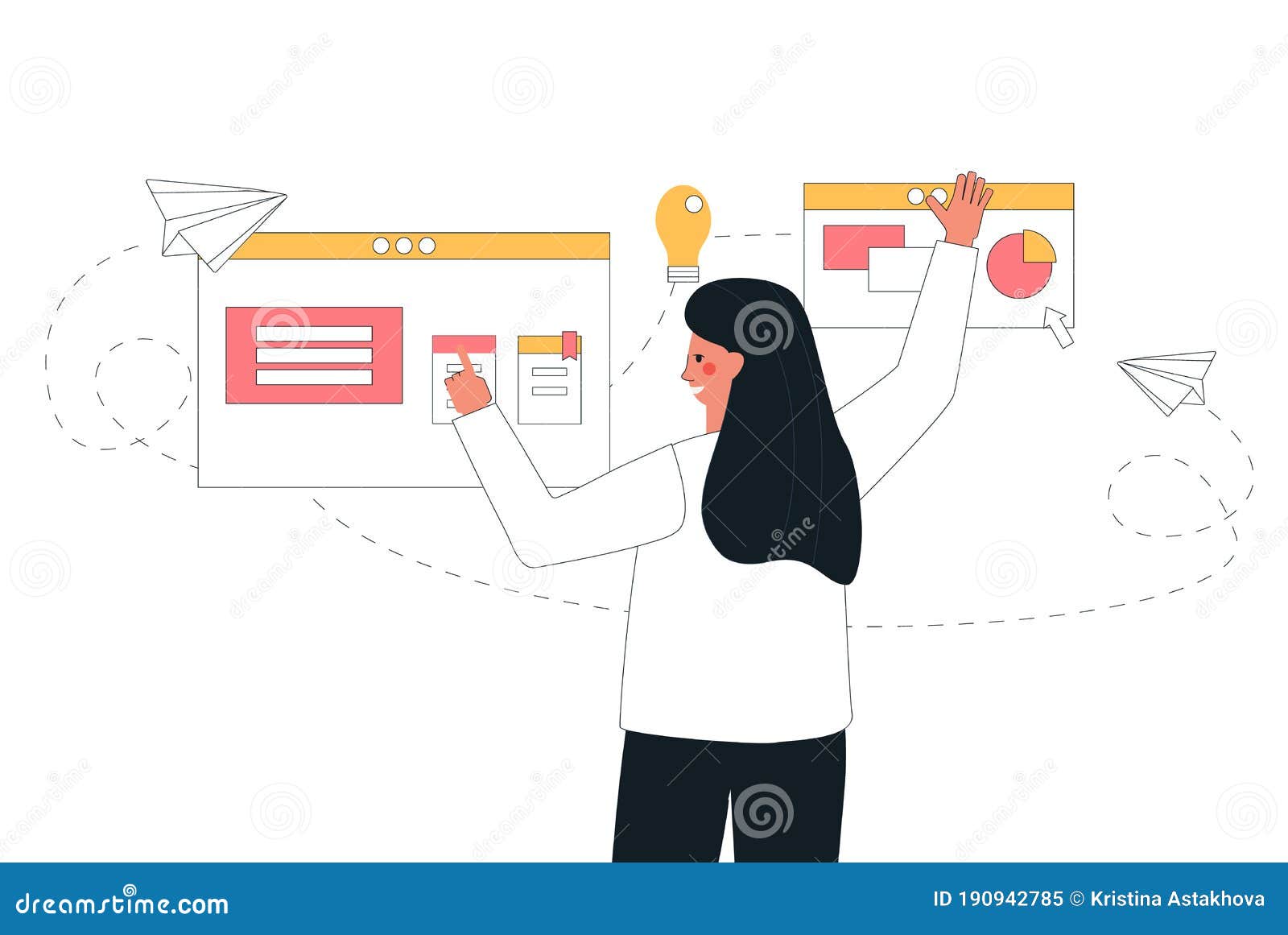 Workflow Management Business Concept Vector Illustration. Woman Shows ...