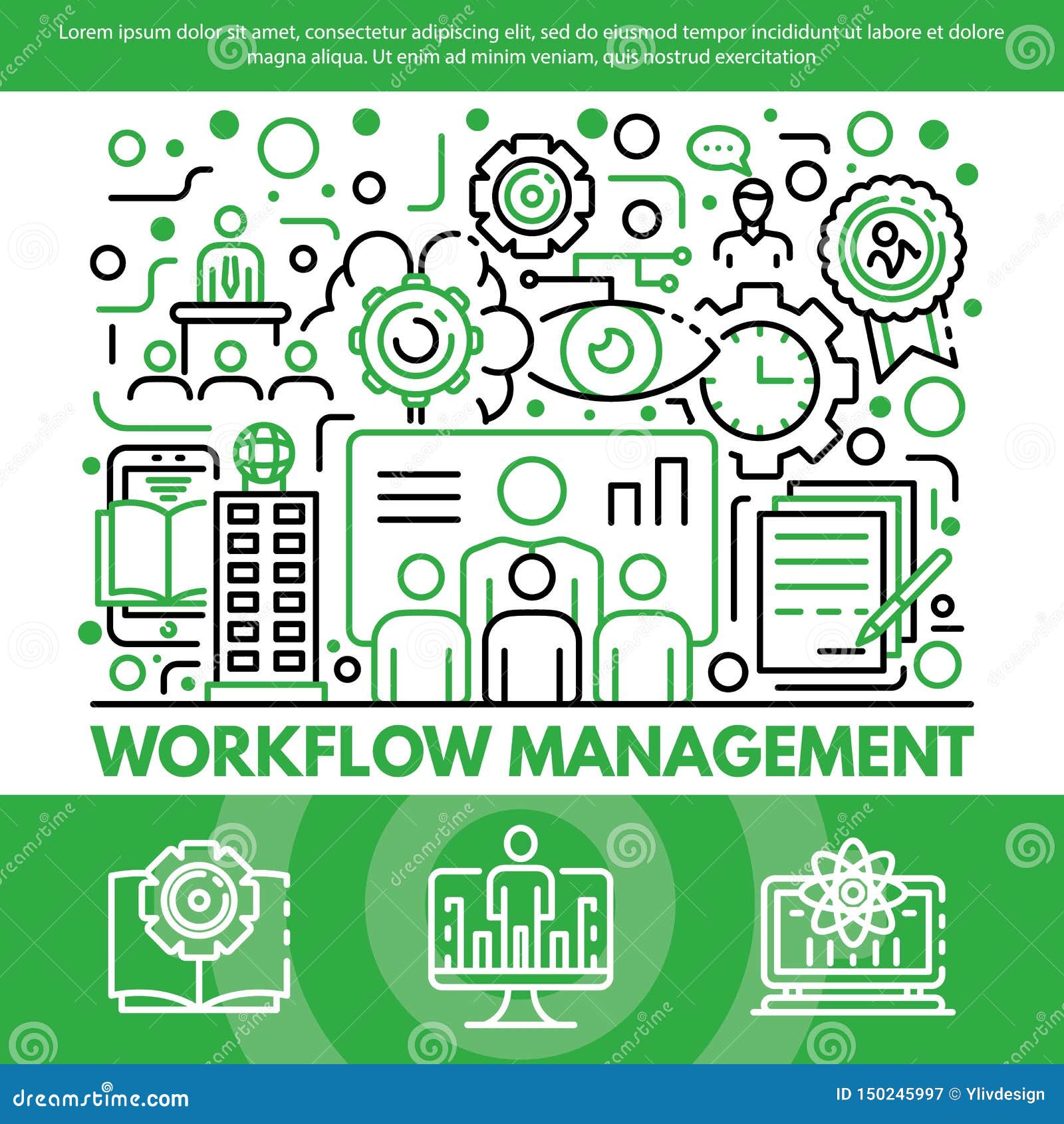 Workflow Management Concept Background, Outline Style Stock Vector ...