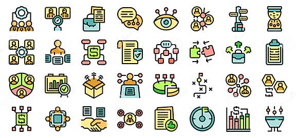 Workflow Management Icons Depicting Planning, Teamwork, Task Delegation ...