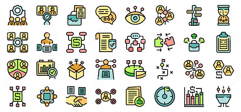 Workflow Management Icons Depicting Planning, Teamwork, Task Delegation ...