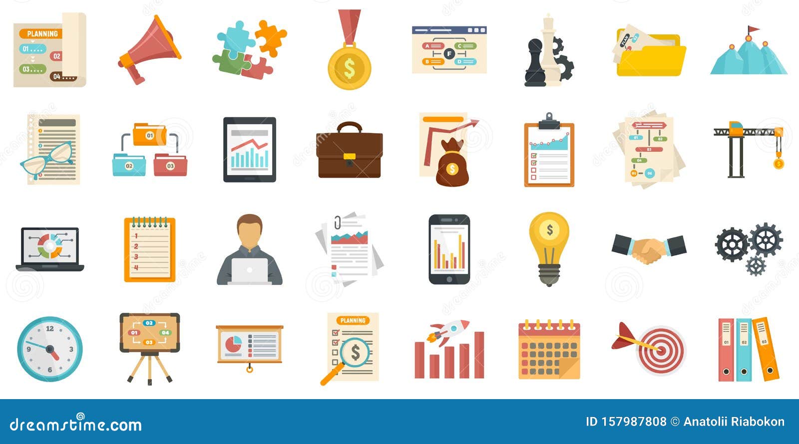 Workflow Management Icons Set, Flat Style Stock Vector - Illustration ...