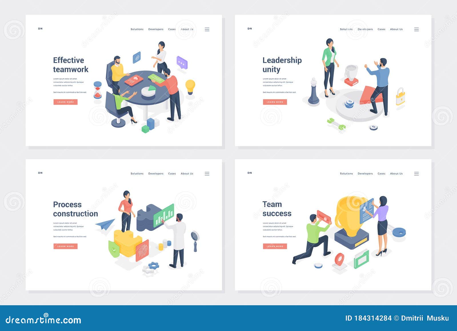 Leadership Unity. Process Support Concept. Flat Cartoon Vector Style ...