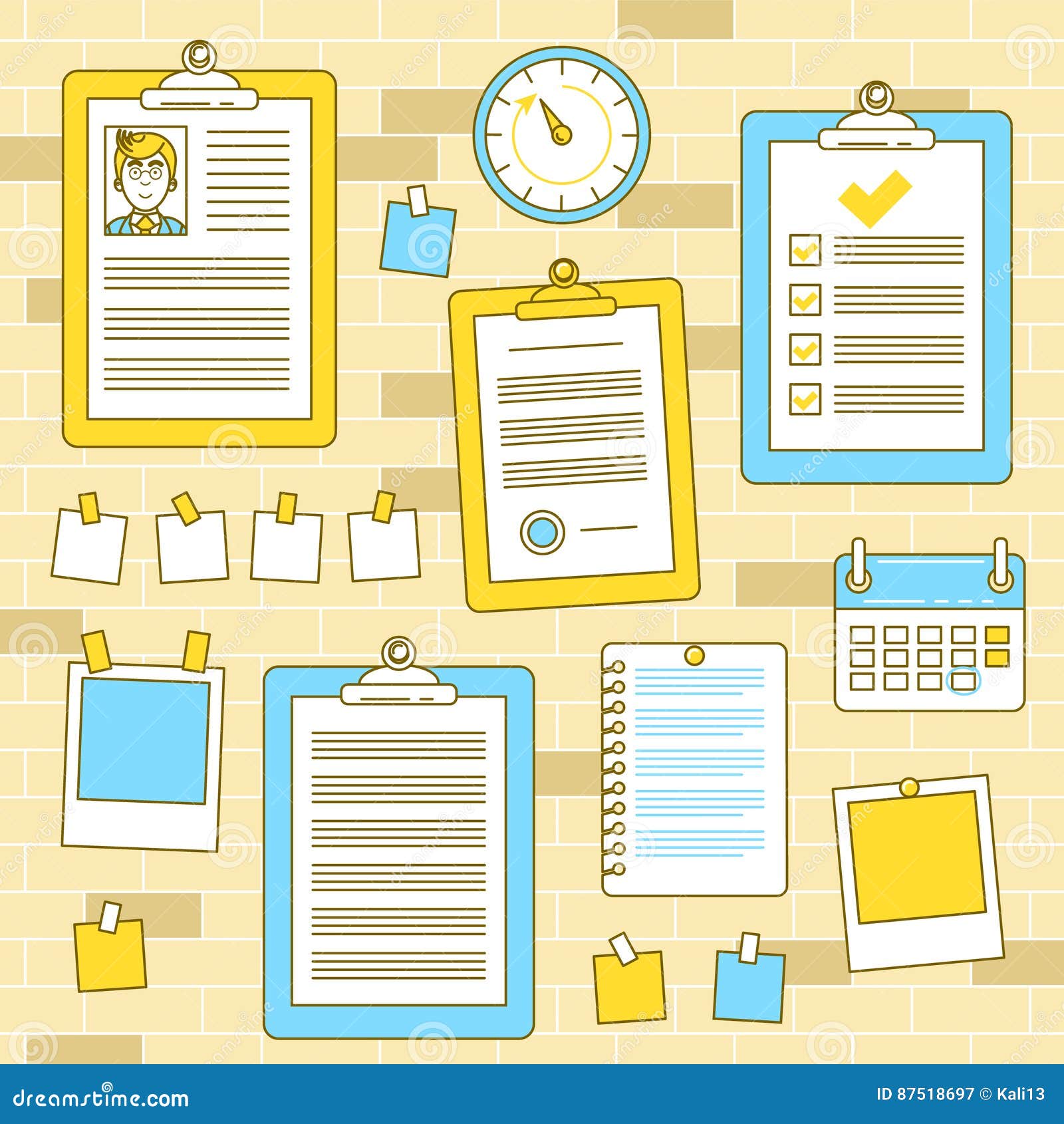 Workflow Organization with Bulletin Wall and Pinned Clipboards Stock ...