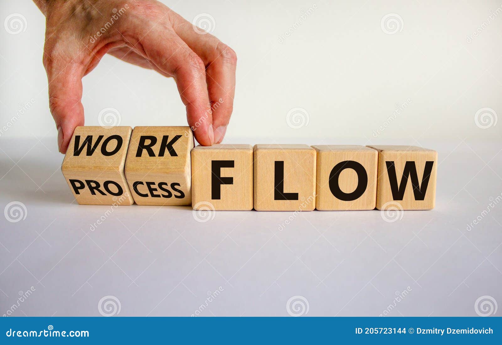 Workflow or Process Flow Symbol. Male Hand Flips Wooden Cubes and ...