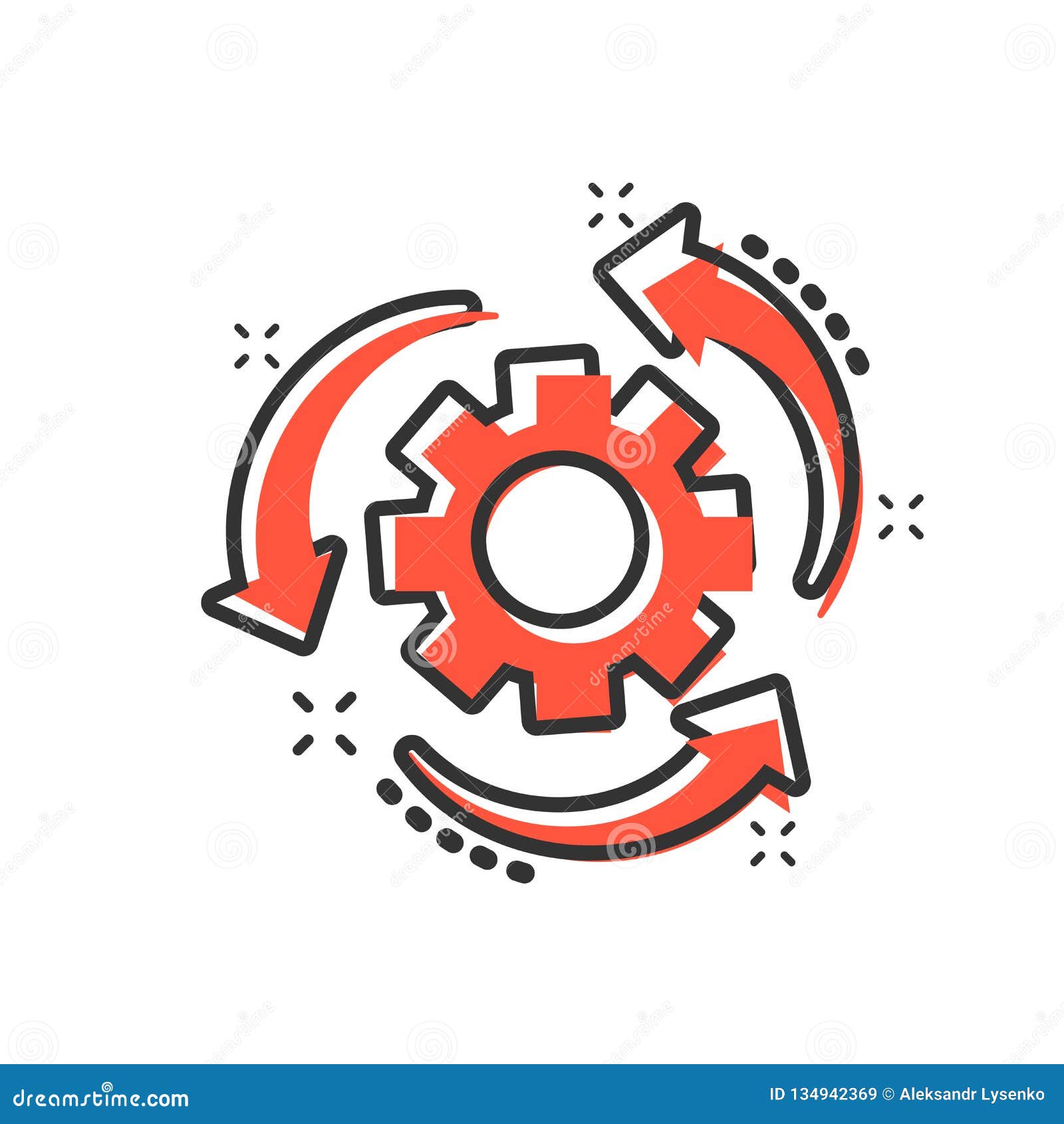 Workflow Process Icon in Comic Style. Gear Cog Wheel with Arrows Vector ... Workflow Process Icon in Comic Style. Gear Cog Wheel with Arrows Vector ...