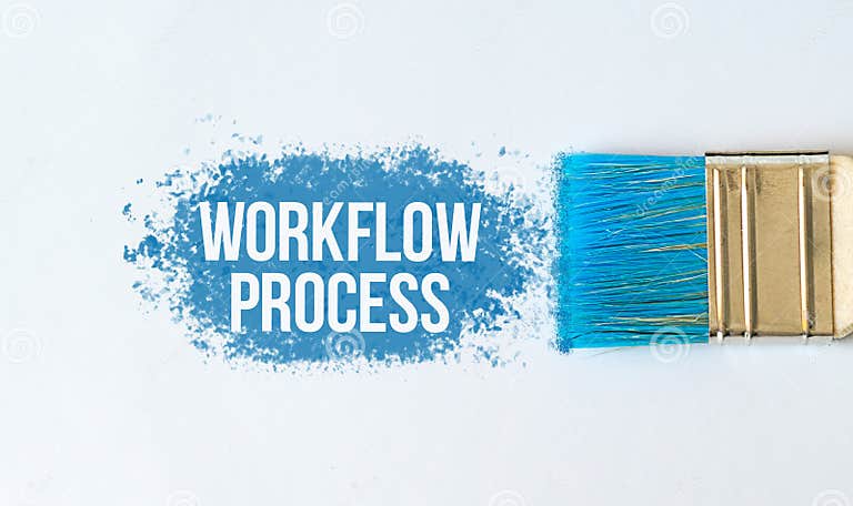 Workflow Process Text on Blue Paint with Brush on White Background ...