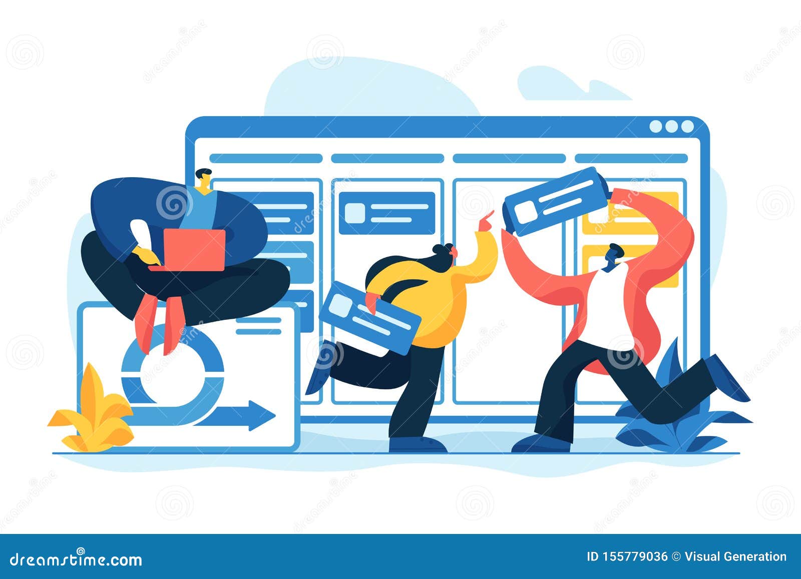 Kanban Workflow Project Management With Laptop And Magnifying Glass ...